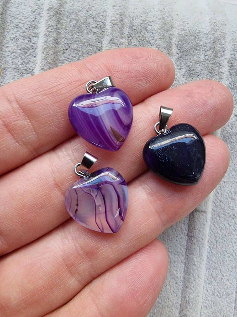 Mini Mor Kalp Akik Taşı Kolye Ucu - Eminönü Boncuk